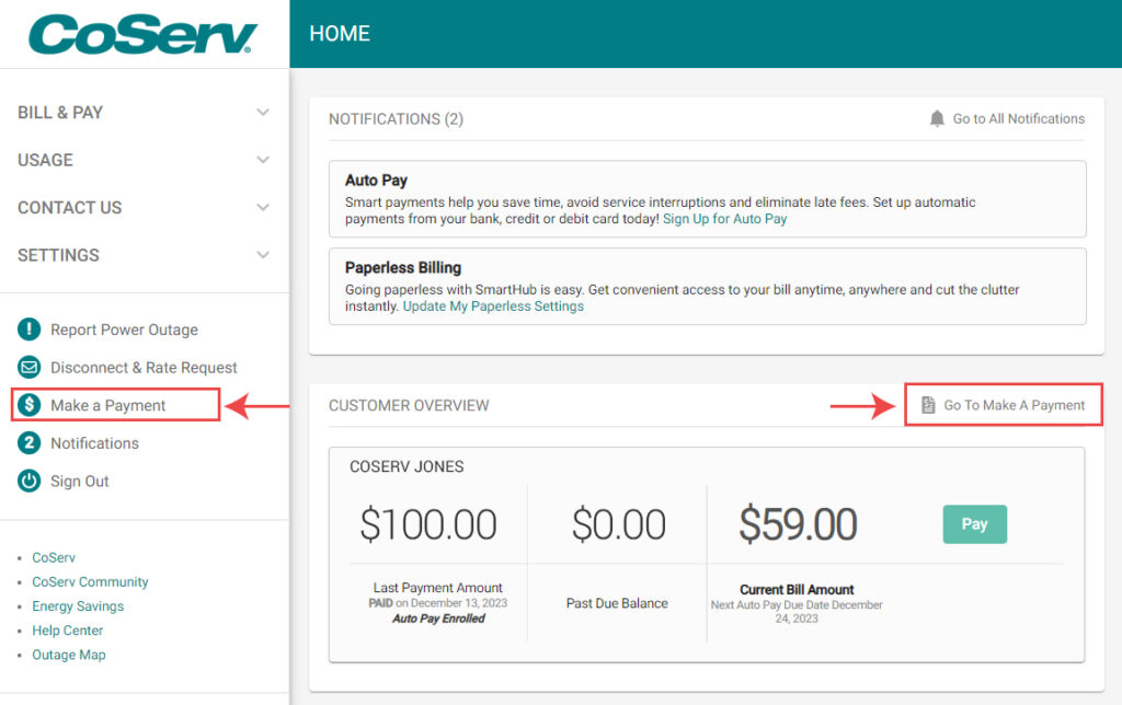 Set up a One-Time Payment - CoServ.com